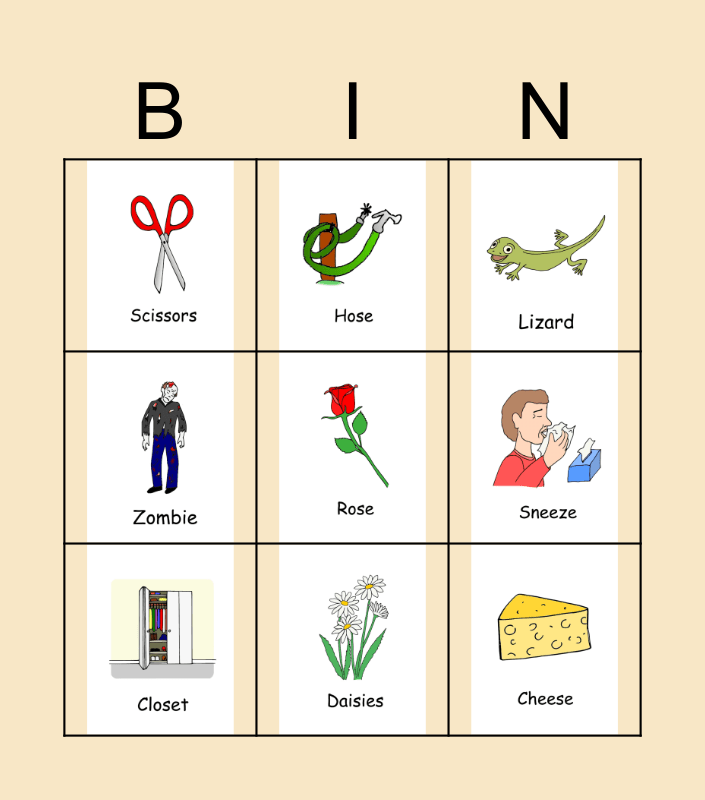 Bingo - /z/ sound Bingo Card