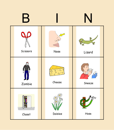 Bingo - /z/ sound Bingo Card