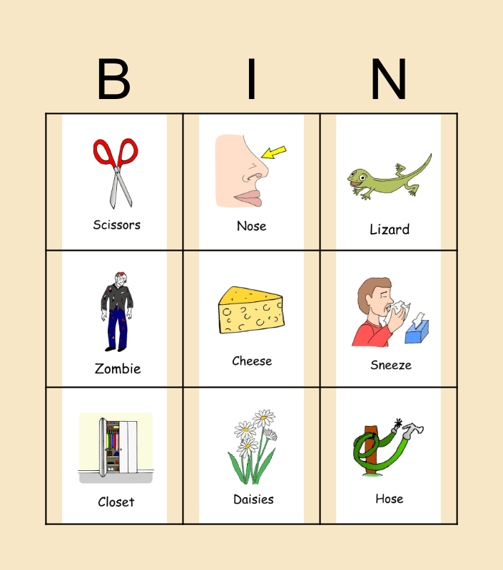Bingo - /z/ sound Bingo Card