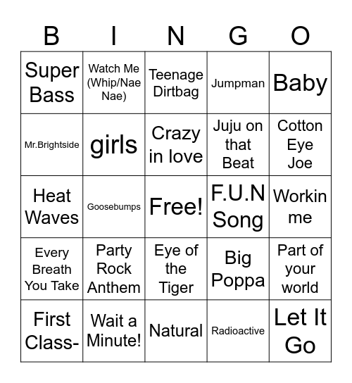 MUSIC BINGO!!! :D Bingo Card