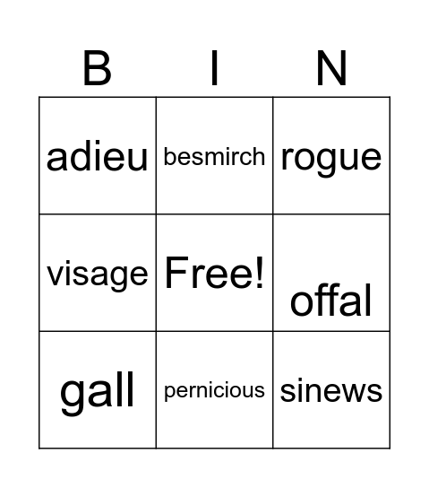Scene 2 Bingo Card