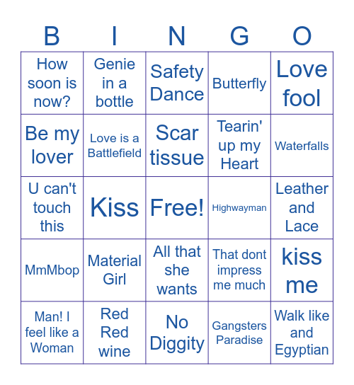 Speed Bingo 80 & 90s Bingo Card
