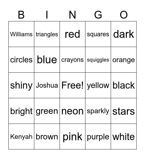 Colors Bingo Card