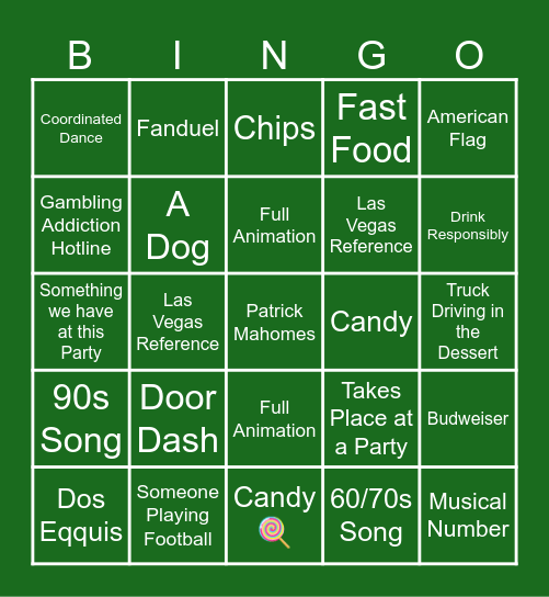 Super Bowl Commercial Bingo Card