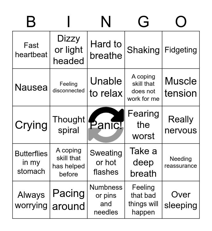 Anxiety Bingo Card
