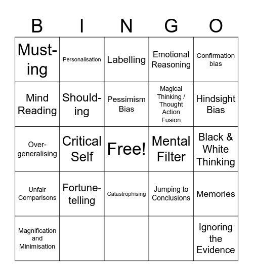Unhelpful Thinking Styles Bingo Card
