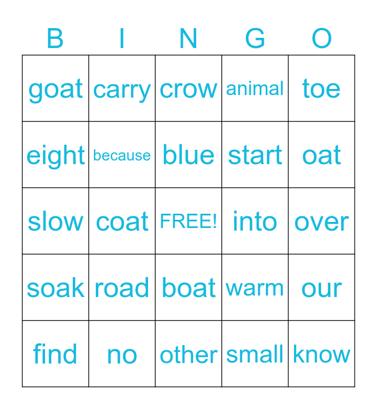 LONG O (ow, oa, o) Bingo Card