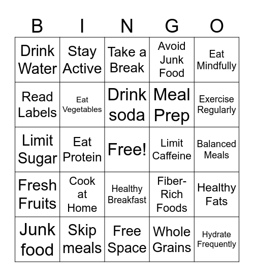 Healthy Habits Bingo Card
