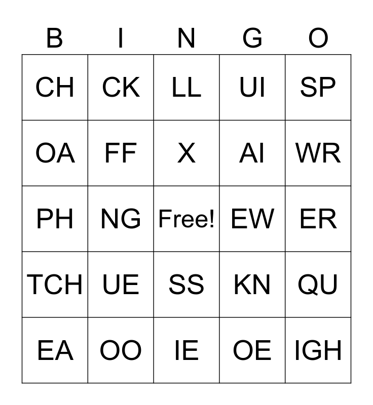 Digraph bingo Card