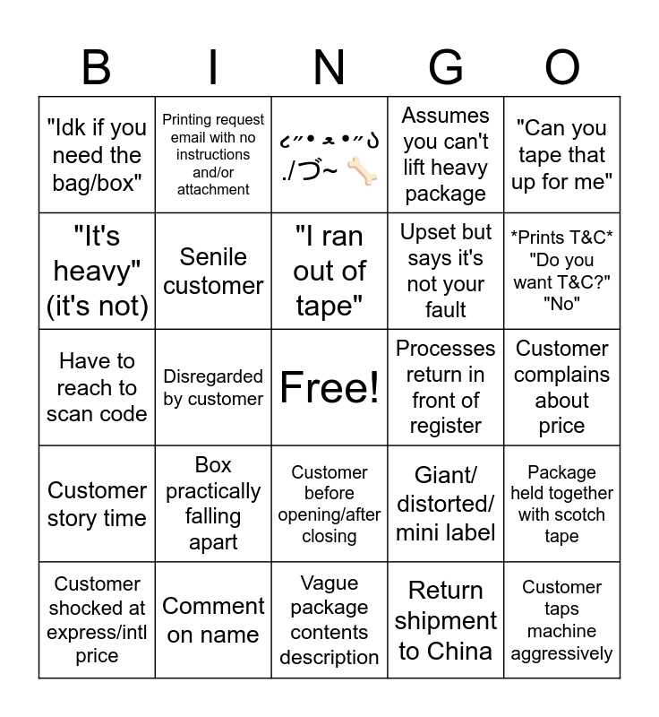 UPS Bingo Card