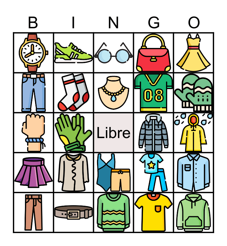 Les vêtements Bingo Card