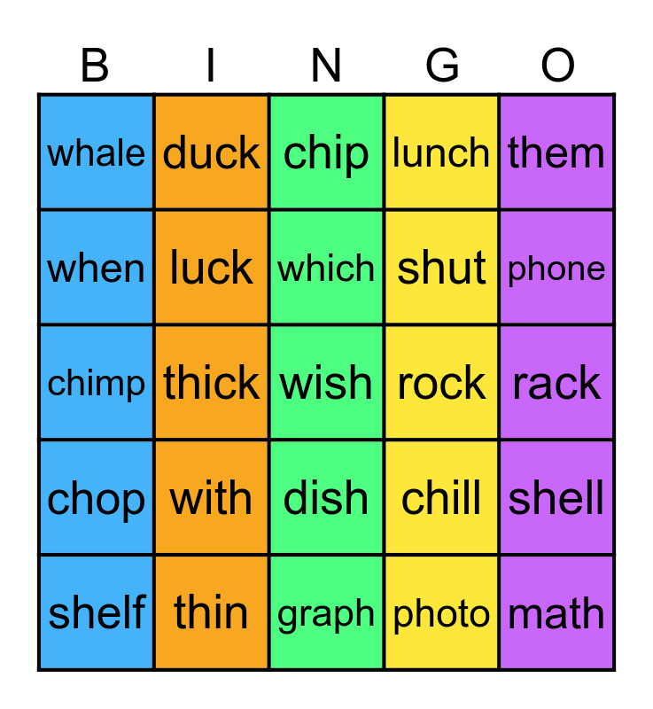 Digraph Bingo Card