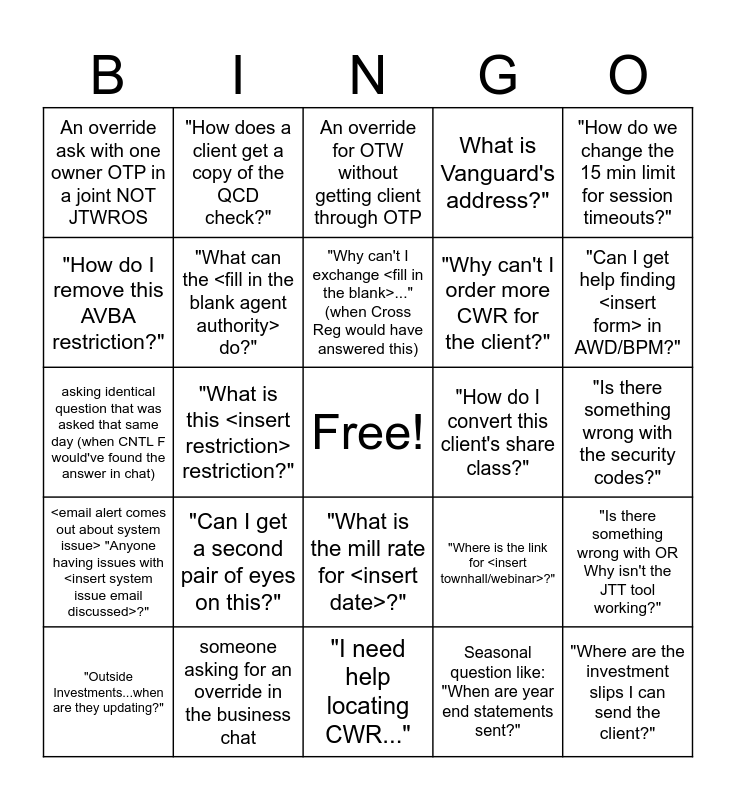SA Chat Bingo! Bingo Card