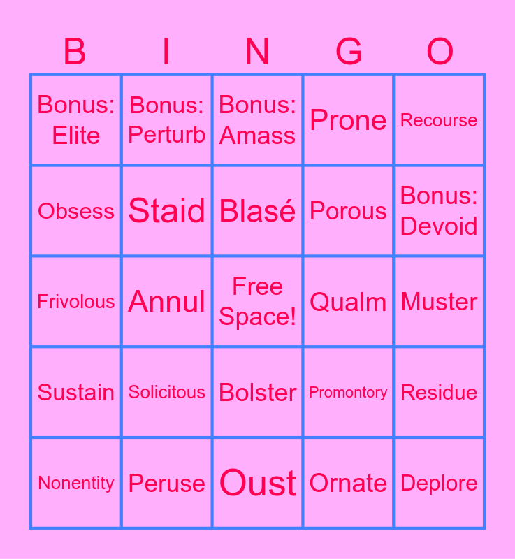Unit 4 - Vocabulary Words Bingo Card