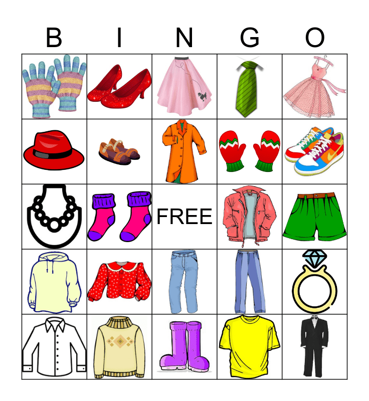 Clothing Bingo Card