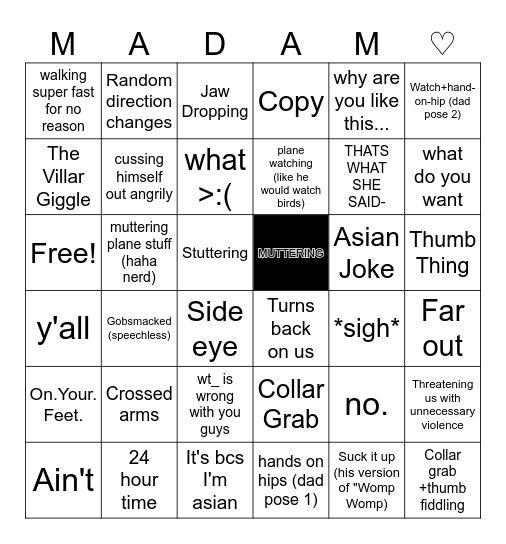 Ma'am Things (New and Improved Bingo Game) Bingo Card