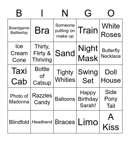 13 Going on 30! Bingo Card