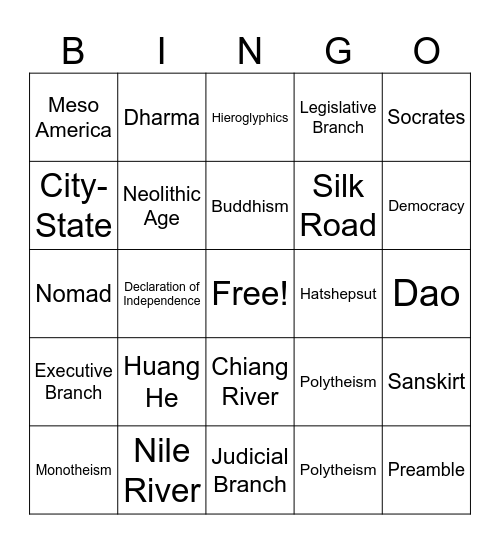 SOCIAL STUDIES BINGO Card
