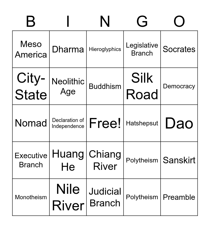 SOCIAL STUDIES BINGO Card