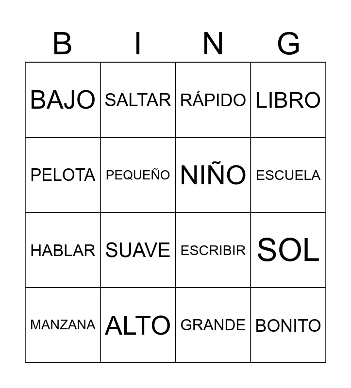 BINGO DE PALABRAS Bingo Card