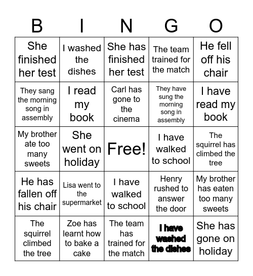 Simple past and perfect present Bingo Card