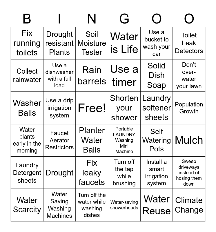 WATER BINGO Card