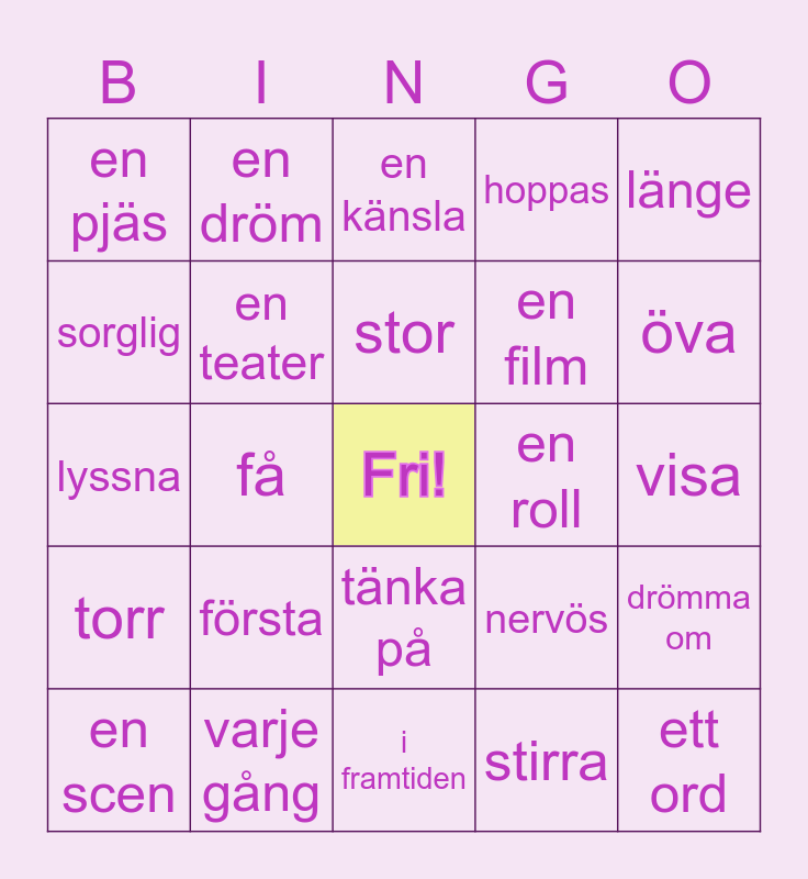 Trampolin 3 St. 3 Kroppen kan prata utan ord Bingo Card