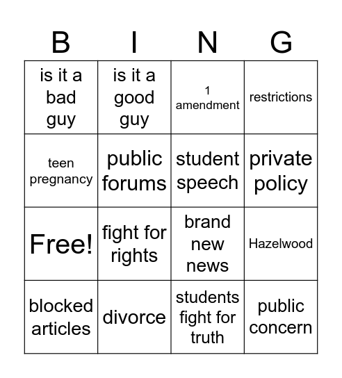 Hazelwood vs kuhlmeier Bingo Card