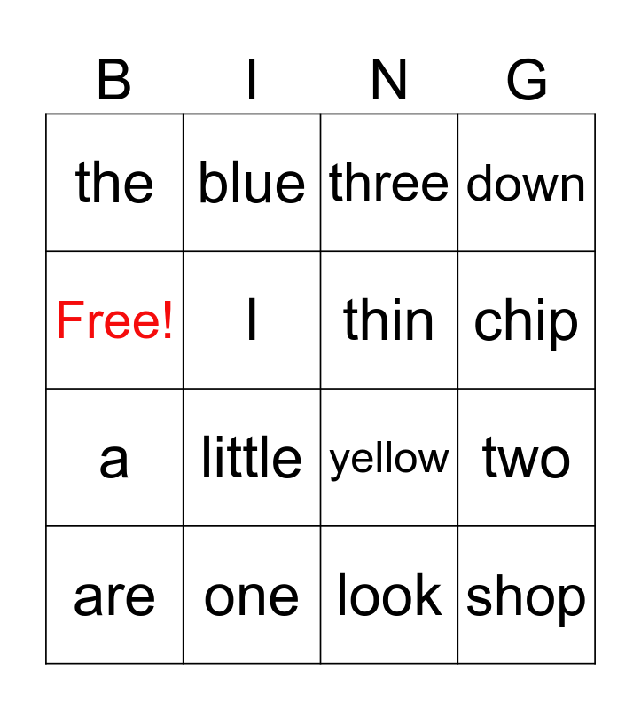 Tricky Word Bingo Card