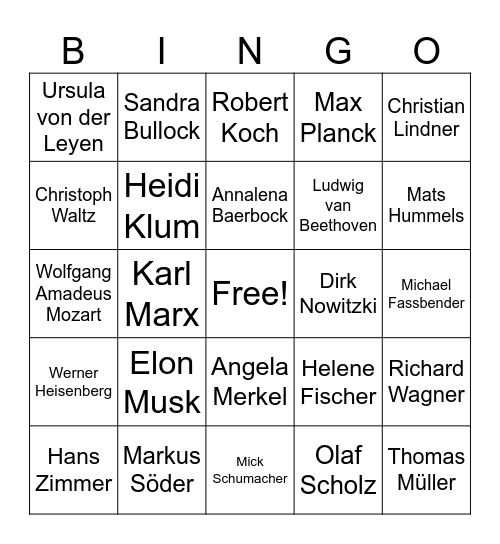 German Bingo Card
