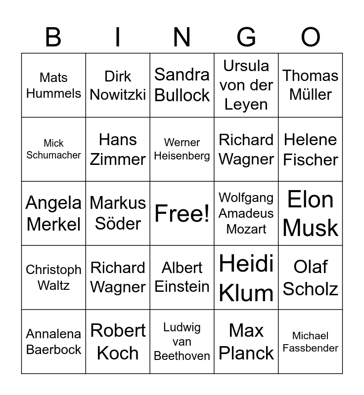 German Bingo Card