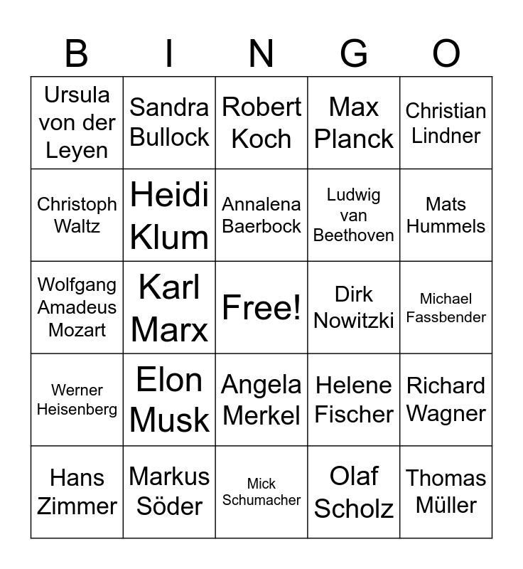 German Bingo Card