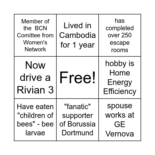 Identify Sunyak's Staff Bingo Card