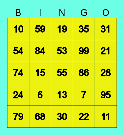 Number Bingo 1-100 Bingo Card