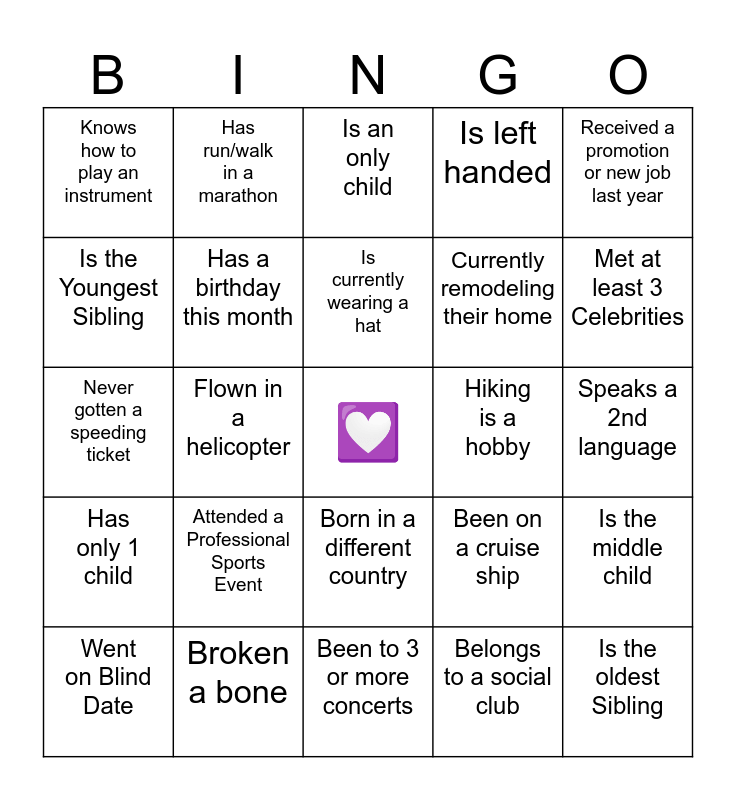 Mingle Bingo Card