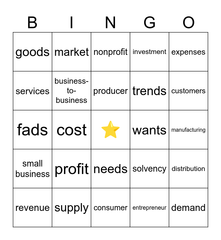 Business Bingo Card