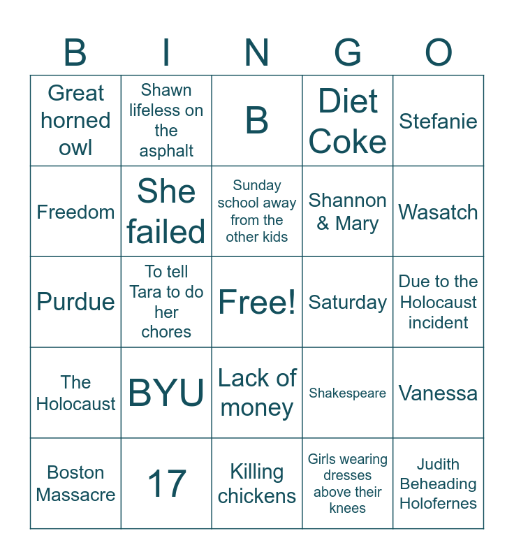 Educated Chapters 17 & 18 Bingo Card