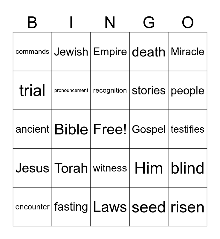 Types of Gospel Stories Bingo Card