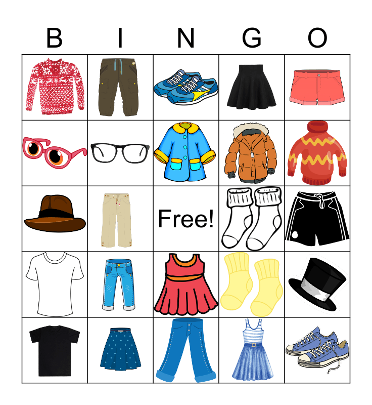 Clothing Bingo Card