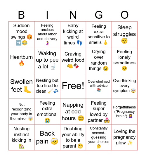 Pregnancy Bingo Card
