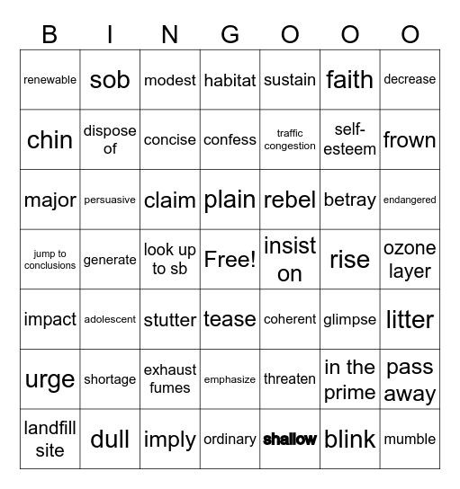 B1 Bingo Card