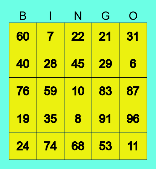 Number Bingo 1-100 Bingo Card