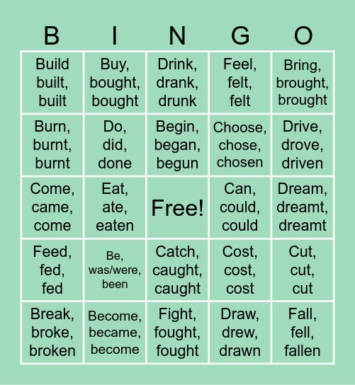 Irregular verbs part 1 (MC) Bingo Card