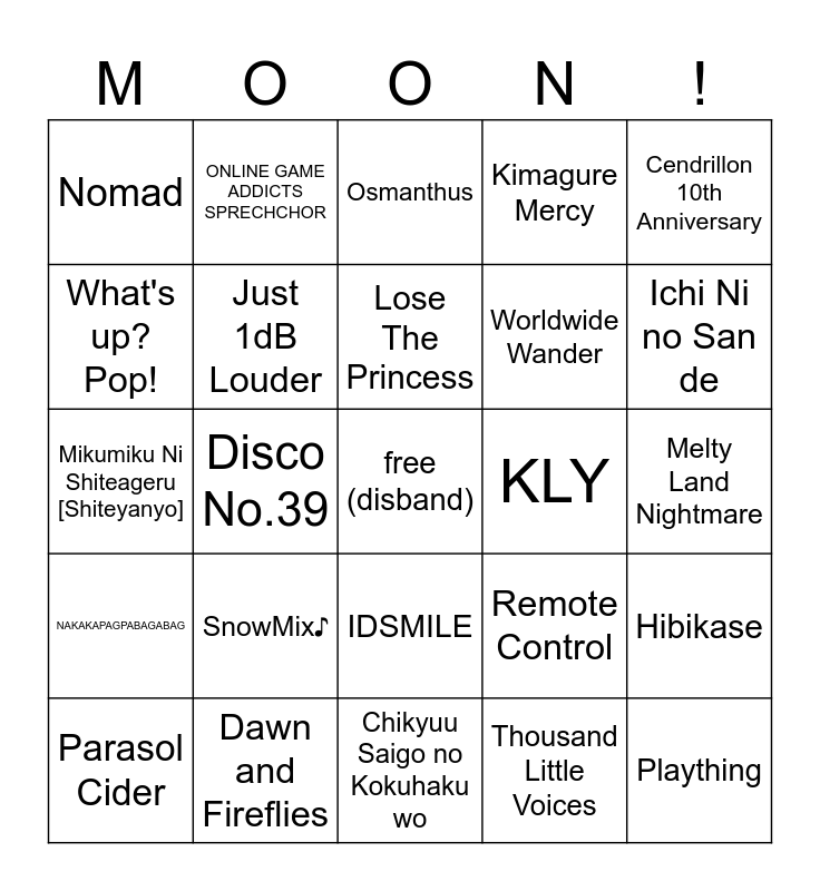 moon's ttbs bingo! Bingo Card