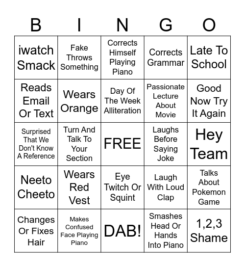 MR. D BINGO Card