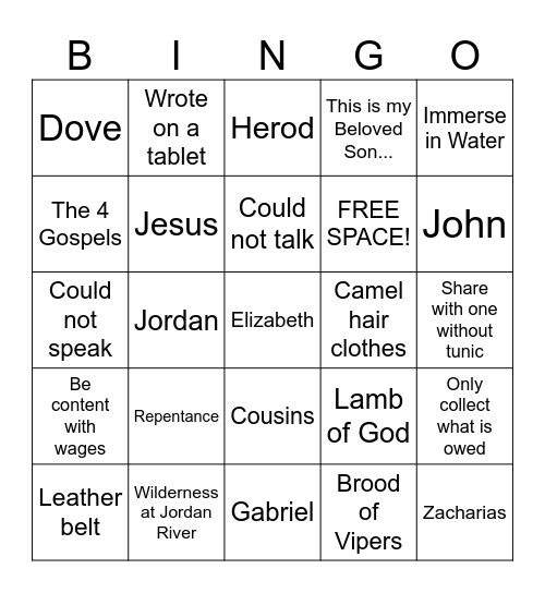The Life of John the Baptist Bingo Card