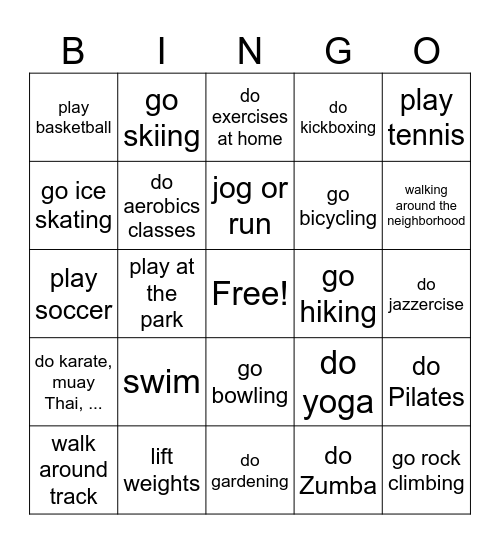 Recreation Bingo Card