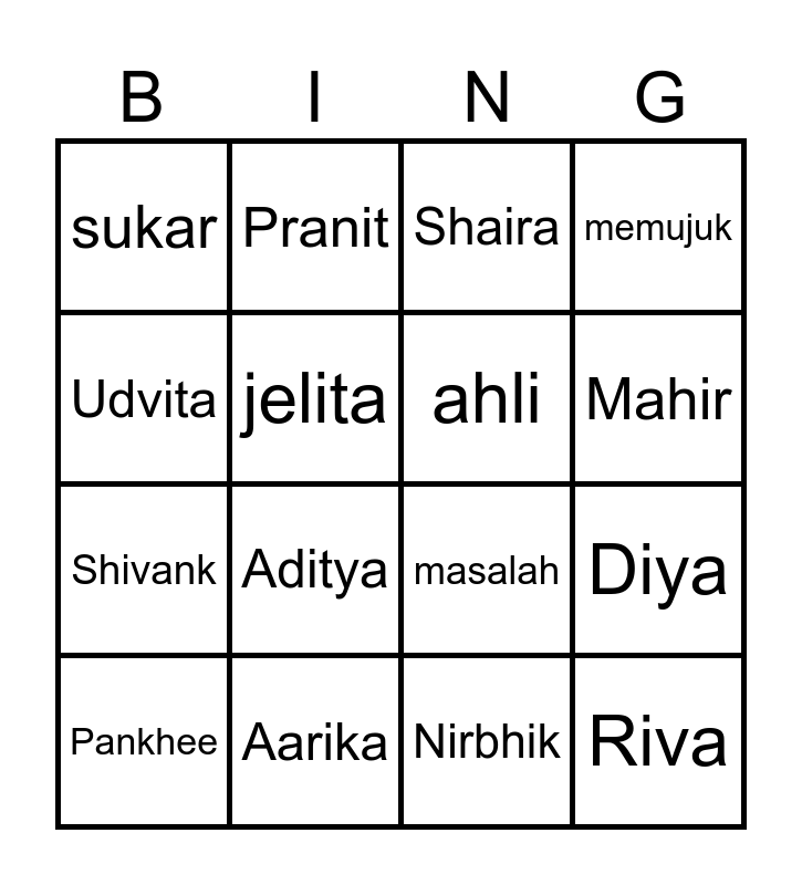 Learners' Bingo Card