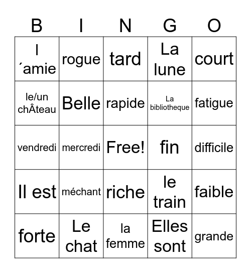 French-Last day Bingo Card