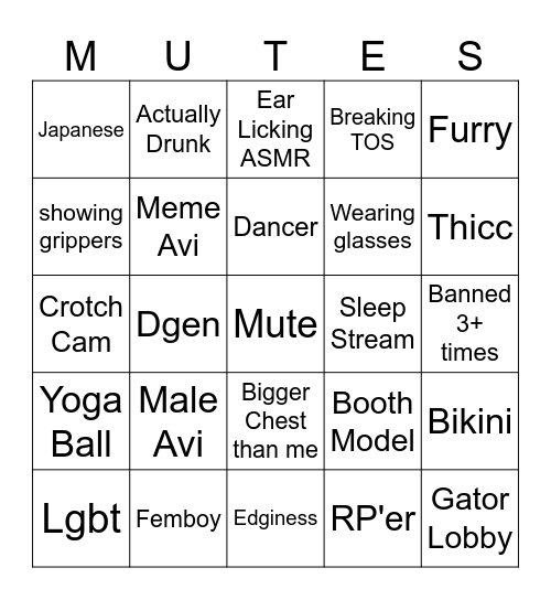 VRC Twitch Bingo Card